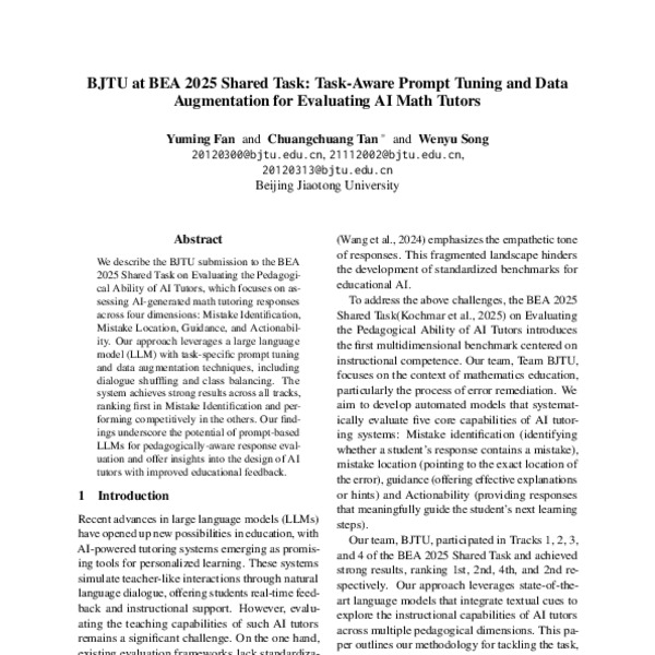 BJTU at BEA 2025 Shared Task: Task-Aware Prompt Tuning and Data ...