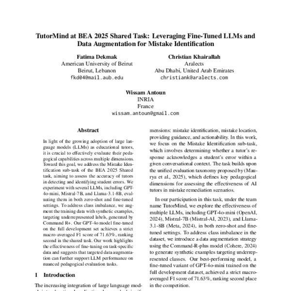 TutorMind at BEA 2025 Shared Task: Leveraging Fine-Tuned LLMs and Data ...