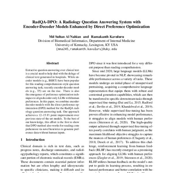 RadQA-DPO: A Radiology Question Answering System with Encoder-Decoder ...