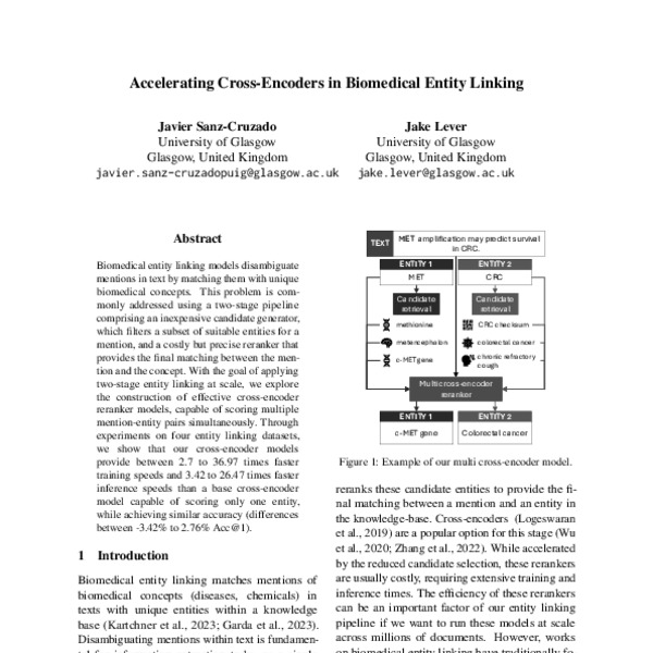 Accelerating Cross Encoders In Biomedical Entity Linking Acl Anthology