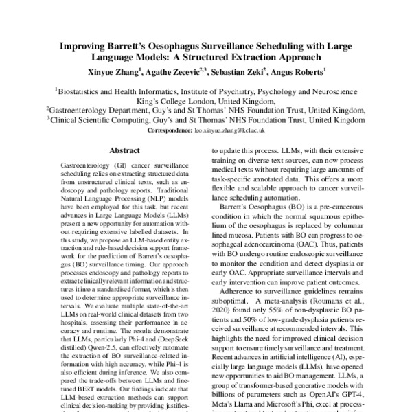 Improving Barrett’s Oesophagus Surveillance Scheduling with Large Language Models: A Structured ...