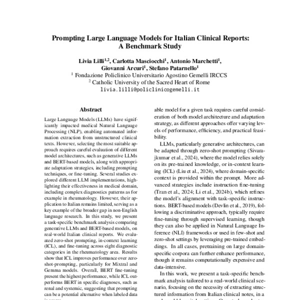 Prompting Large Language Models for Italian Clinical Reports: A Benchmark Study - ACL Anthology