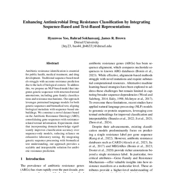 Enhancing Antimicrobial Drug Resistance Classification by Integrating Sequence-Based and Text ...