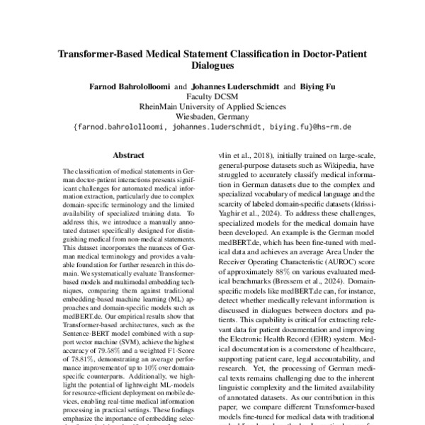 Transformer-Based Medical Statement Classification in Doctor-Patient ...