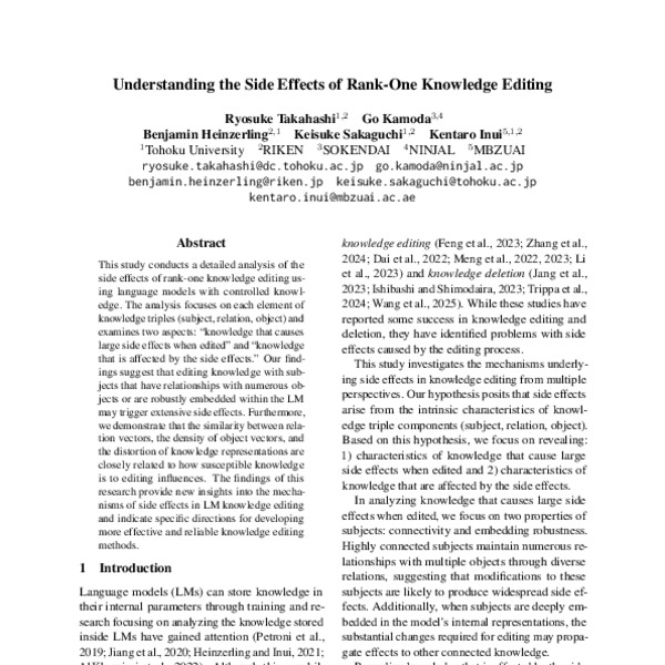 Understanding the Side Effects of Rank-One Knowledge Editing - ACL ...