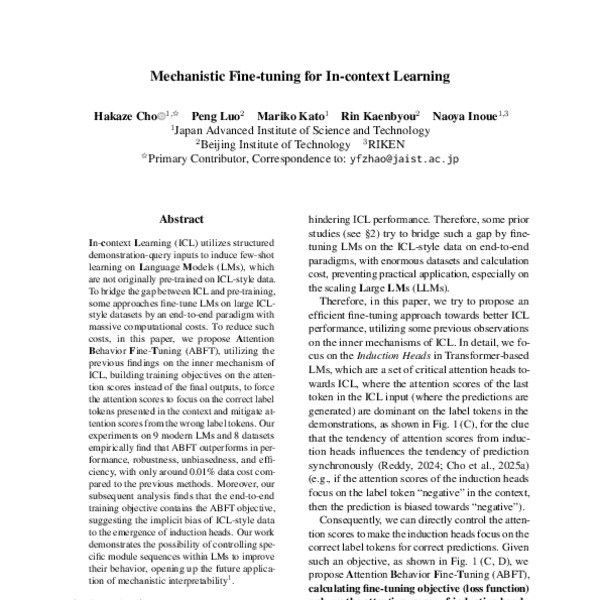 Mechanistic Fine-tuning for In-context Learning - ACL Anthology
