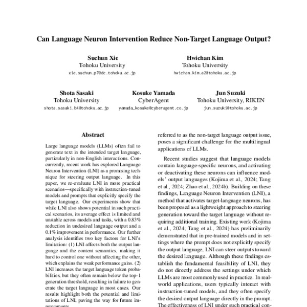Can Language Neuron Intervention Reduce Non-Target Language Output ...