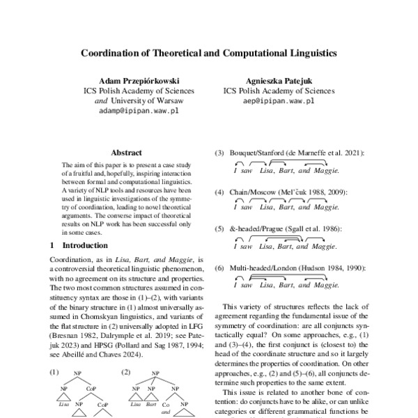 Coordination of Theoretical and Computational Linguistics - ACL Anthology