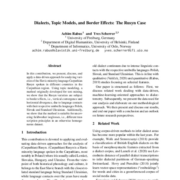 Dialects, Topic Models, and Border Effects: The Rusyn Case - ACL Anthology