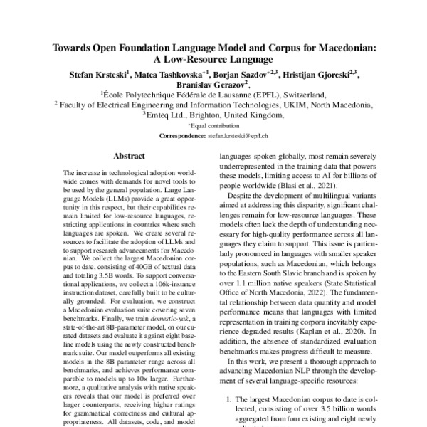 Towards Open Foundation Language Model and Corpus for Macedonian: A Low ...