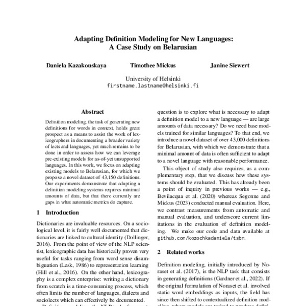 Adapting Definition Modeling for New Languages: A Case Study on Belarusian - ACL Anthology