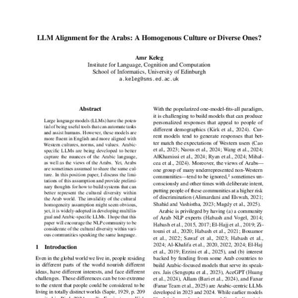 LLM Alignment for the Arabs: A Homogenous Culture or Diverse Ones - ACL Anthology