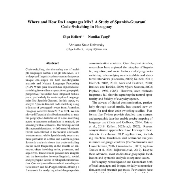 Where and How Do Languages Mix? A Study of Spanish-Guaraní Code-Switching in Paraguay - ACL ...