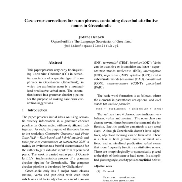 Case error corrections for noun phrases containing deverbal attributive ...
