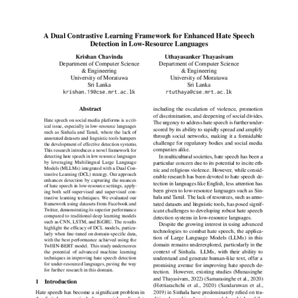 A Dual Contrastive Learning Framework for Enhanced Hate Speech Detection in Low-Resource ...