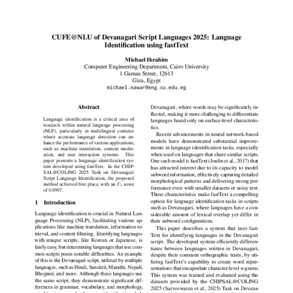 CUFE@NLU of Devanagari Script Languages 2025: Language Identification using fastText - ACL Anthology