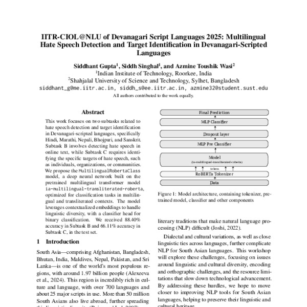 IITR-CIOL@NLU of Devanagari Script Languages 2025: Multilingual Hate Speech Detection and Target ...