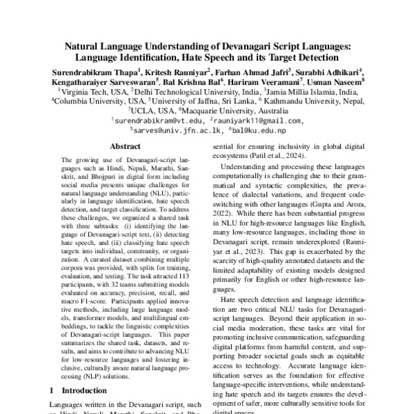 Natural Language Understanding of Devanagari Script Languages: Language ...