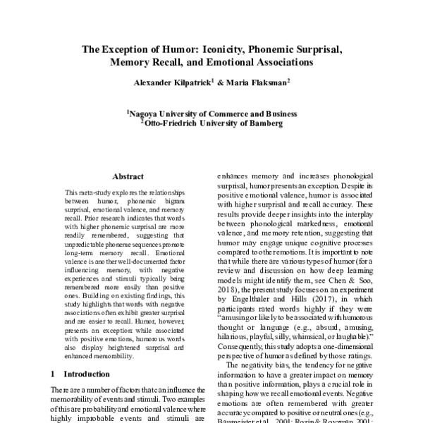 The Exception of Humor: Iconicity, Phonemic Surprisal, Memory Recall ...