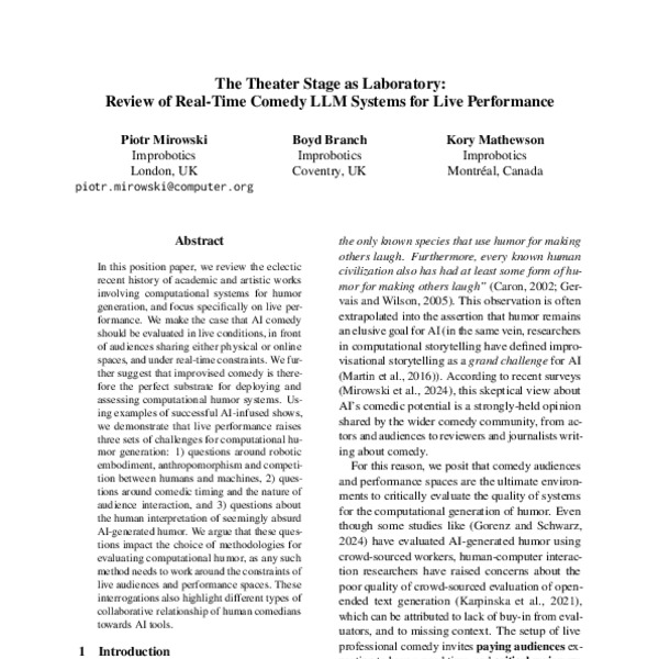 The Theater Stage as Laboratory: Review of Real-Time Comedy LLM Systems ...