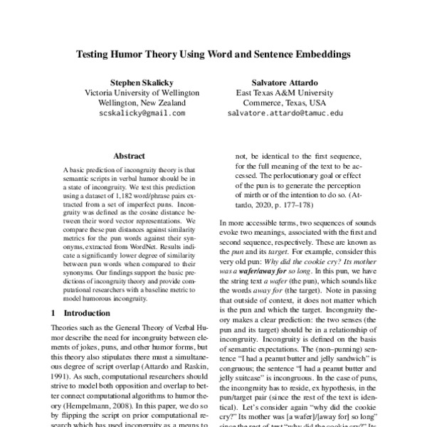 Testing Humor Theory Using Word and Sentence Embeddings - ACL Anthology