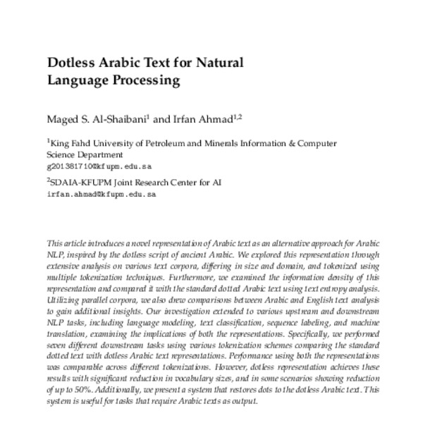 Dotless Arabic Text for Natural Language Processing - ACL Anthology