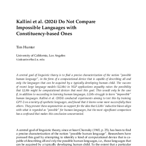 Kallini et al. (2024) Do Not Compare Impossible Languages with ...