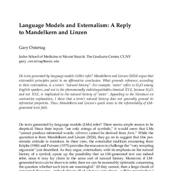 Language Models and Externalism: A Reply to Mandelkern and Linzen - ACL ...