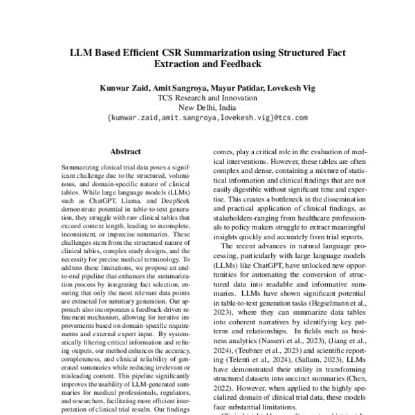 LLM Based Efficient CSR Summarization using Structured Fact Extraction and Feedback - ACL Anthology