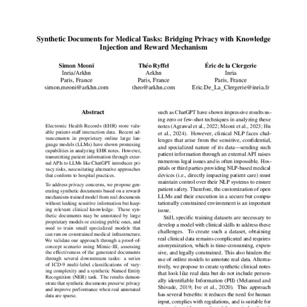 Synthetic Documents for Medical Tasks: Bridging Privacy with Knowledge ...