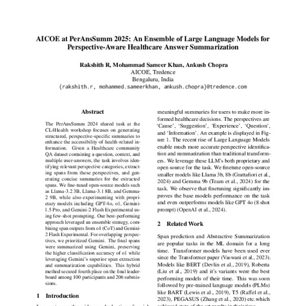 AICOE at PerAnsSumm 2025: An Ensemble of Large Language Models for Perspective-Aware Healthcare ...