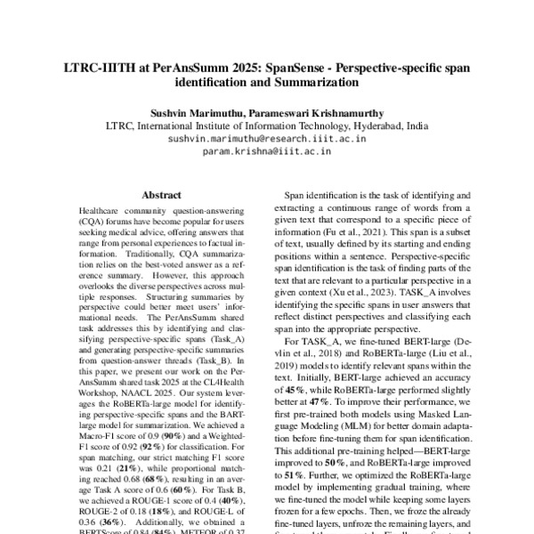 LTRC-IIITH at PerAnsSumm 2025: SpanSense - Perspective-specific span identification and ...