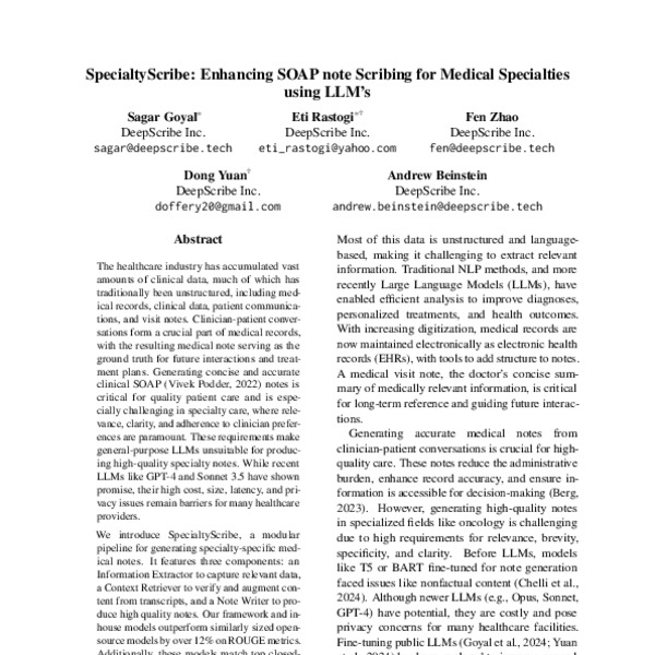 SpecialtyScribe: Enhancing SOAP note Scribing for Medical Specialties ...