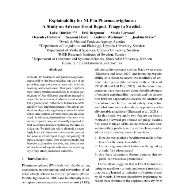 Explainability for NLP in Pharmacovigilance: A Study on Adverse Event ...