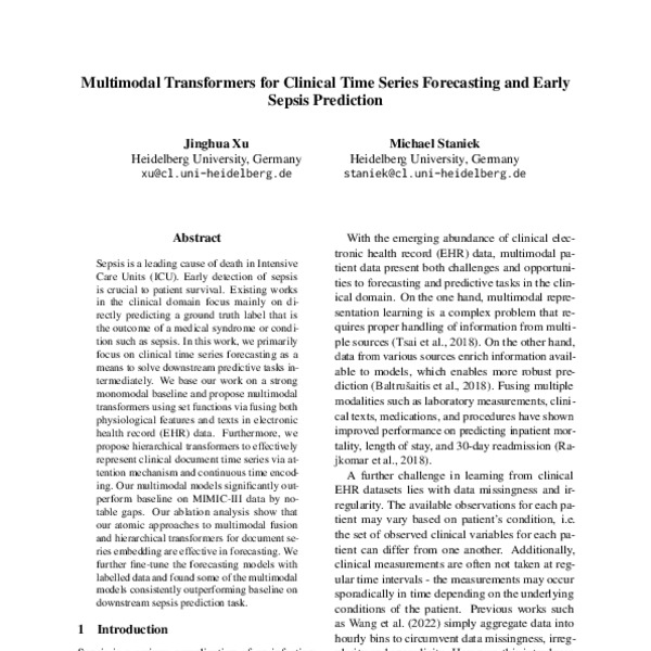 Multimodal Transformers for Clinical Time Series Forecasting and Early Sepsis Prediction - ACL ...