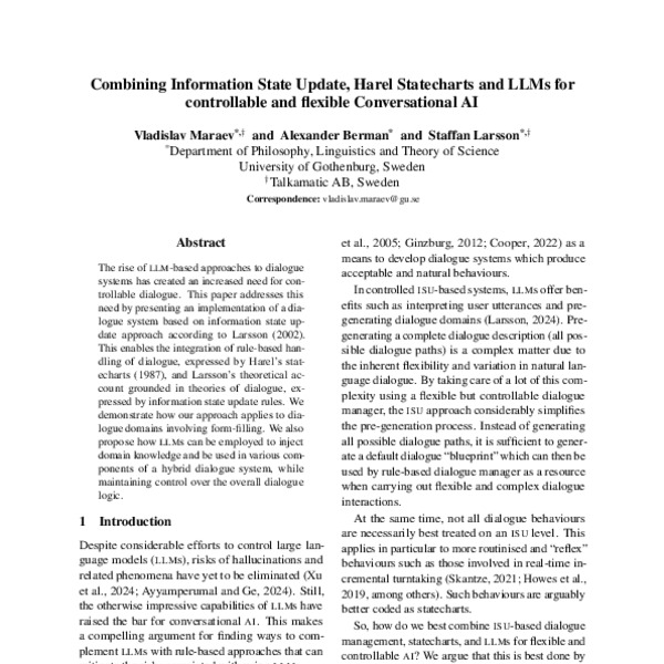 Combining Information State Update, Harel Statecharts and LLMs for ...