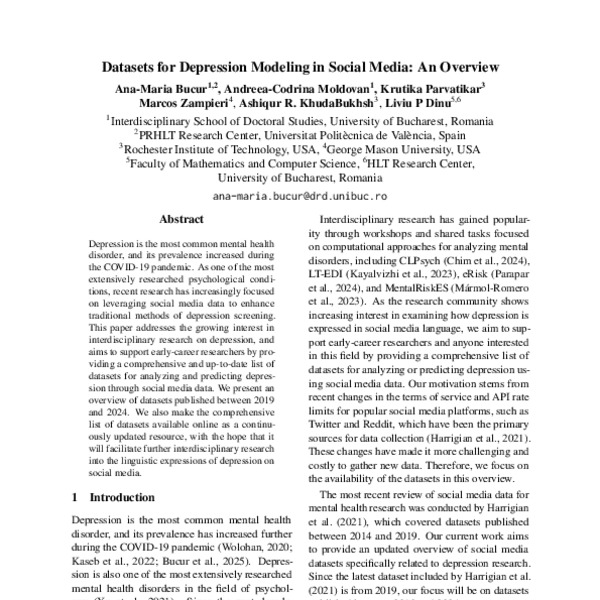Datasets for Depression Modeling in Social Media: An Overview - ACL Anthology