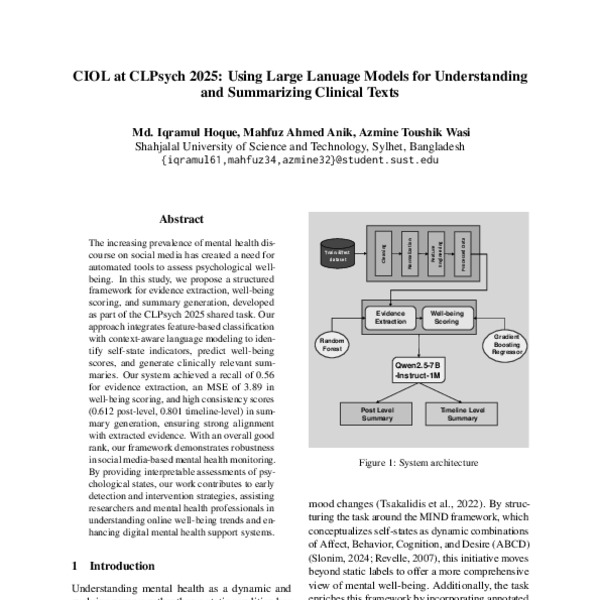 CIOL at CLPsych 2025: Using Large Lanuage Models for Understanding and Summarizing Clinical ...