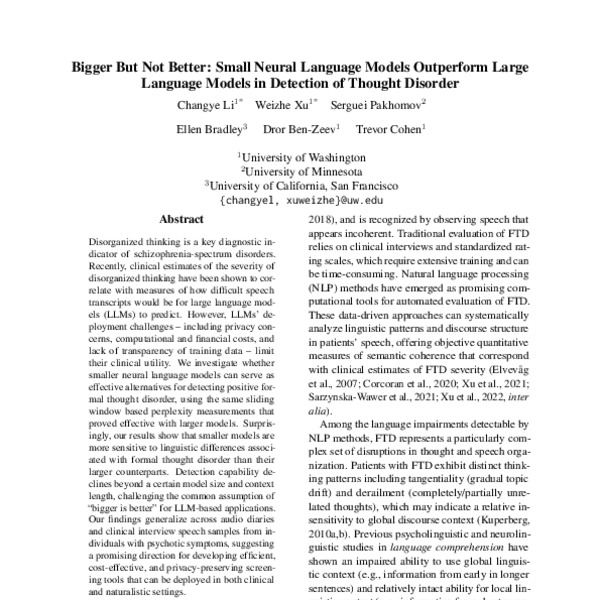Bigger But Not Better: Small Neural Language Models Outperform LLMs in Detection of Thought ...