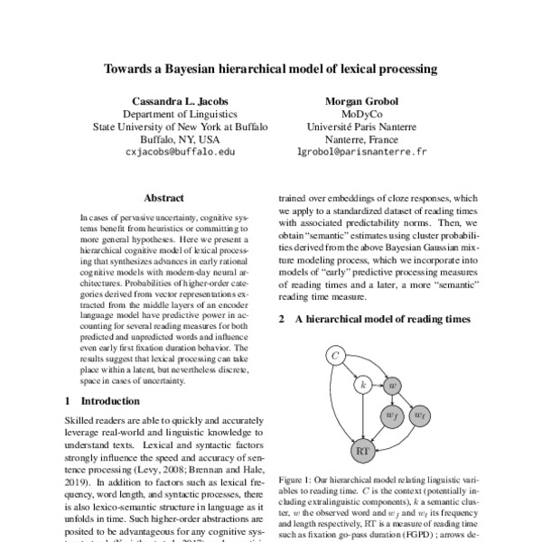 Towards a Bayesian hierarchical model of lexical processing - ACL Anthology