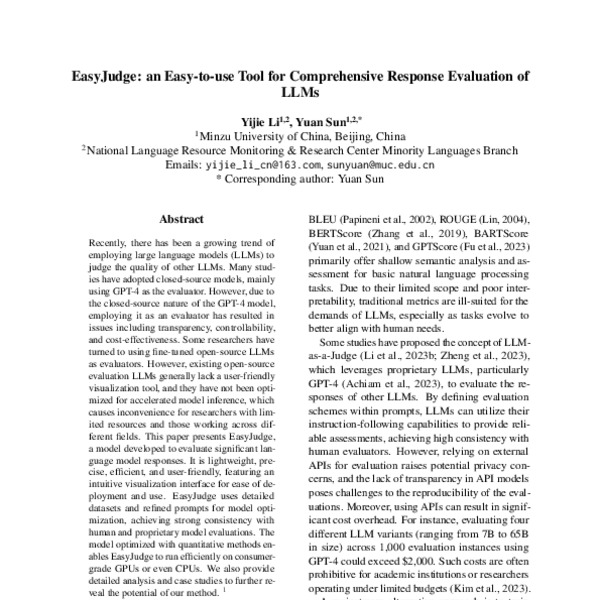 EasyJudge: an Easy-to-use Tool for Comprehensive Response Evaluation of LLMs - ACL Anthology