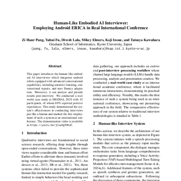 Human-Like Embodied AI Interviewer: Employing Android ERICA in Real ...