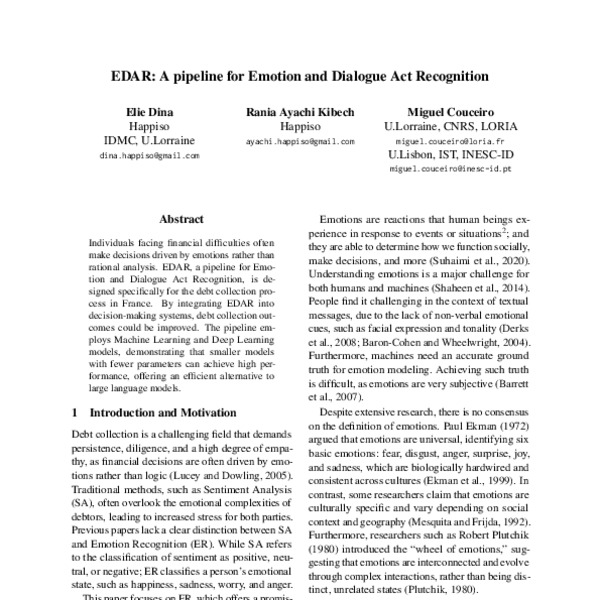 EDAR: A pipeline for Emotion and Dialogue Act Recognition - ACL Anthology