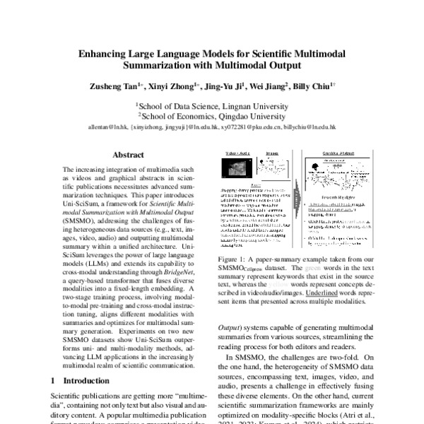 Enhancing Large Language Models For Scientific Multimodal Summarization With Multimodal Output