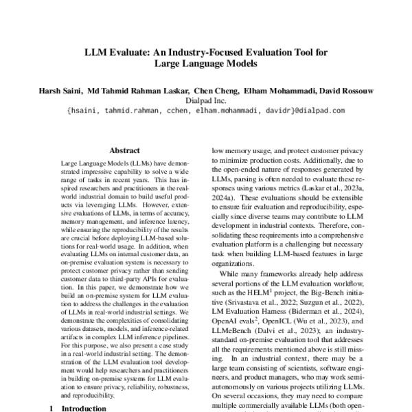 LLM Evaluate: An Industry-Focused Evaluation Tool for Large Language Models - ACL Anthology