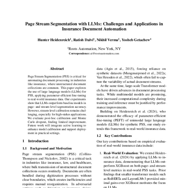 Page Stream Segmentation with LLMs: Challenges and Applications in Insurance Document Automation ...