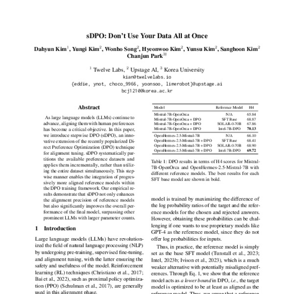 sDPO: Don’t Use Your Data All at Once - ACL Anthology