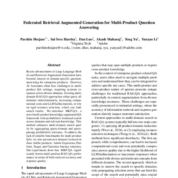Federated Retrieval Augmented Generation for Multi-Product Question Answering - ACL Anthology
