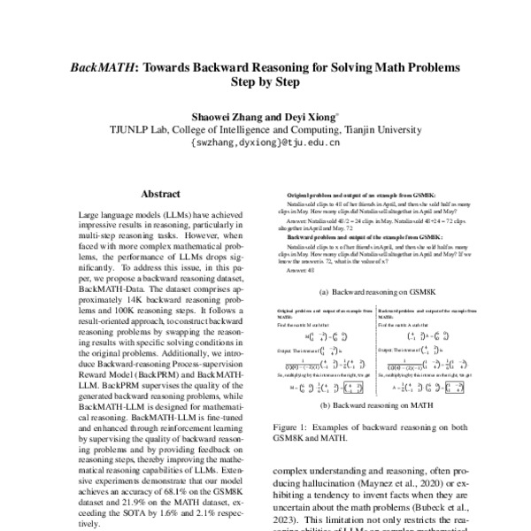 Backmath Towards Backward Reasoning For Solving Math Problems Step By Step Acl Anthology