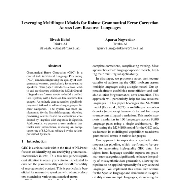 Leveraging Multilingual Models for Robust Grammatical Error Correction Across Low-Resource ...